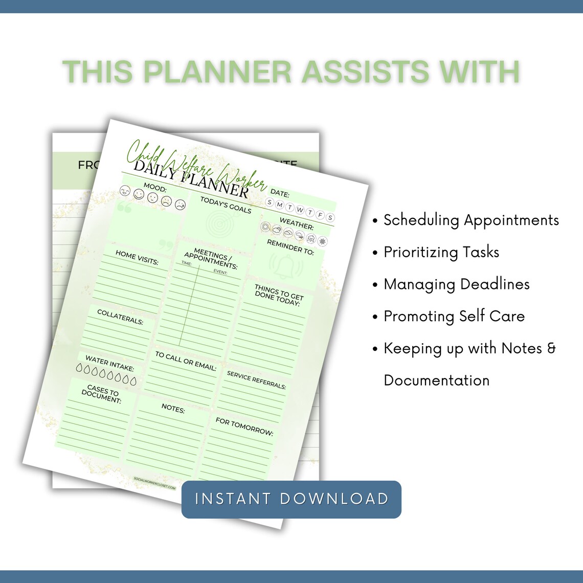 Child Welfare Case Manager Daily Planner: Green Theme (digital ...