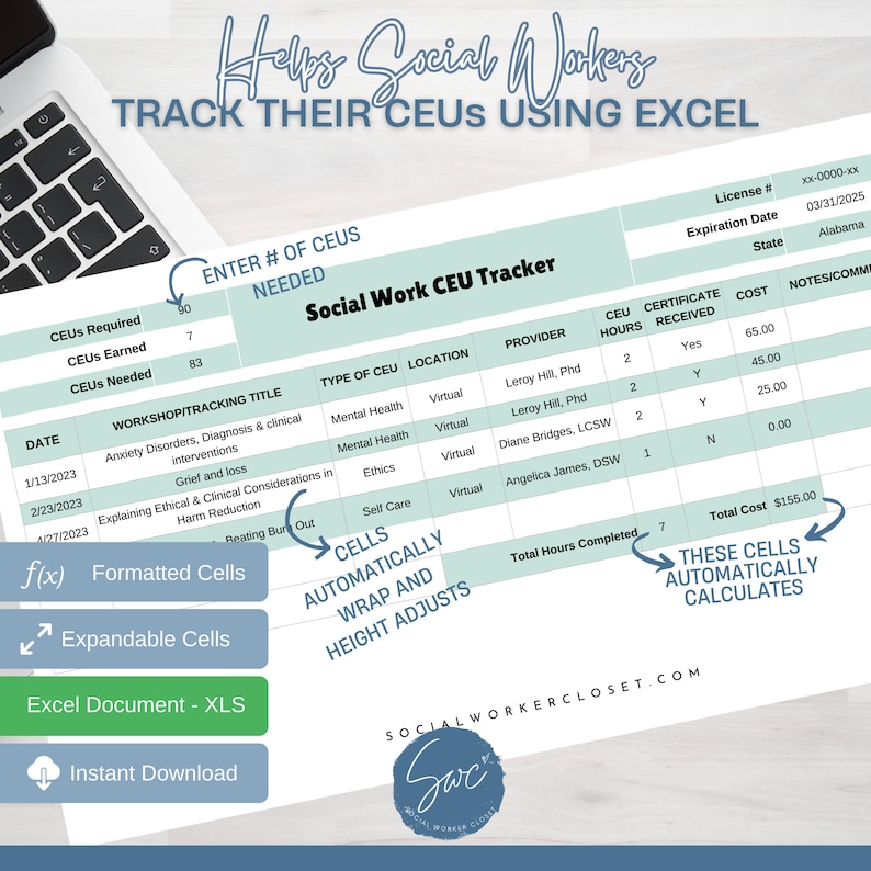 Social Work CEU Tracker: Excel Template (digital Download) - Etsy