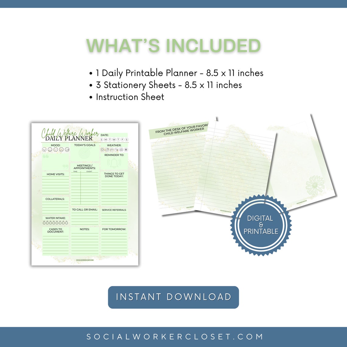 Child Welfare Case Manager Daily Planner: Green Theme (digital ...