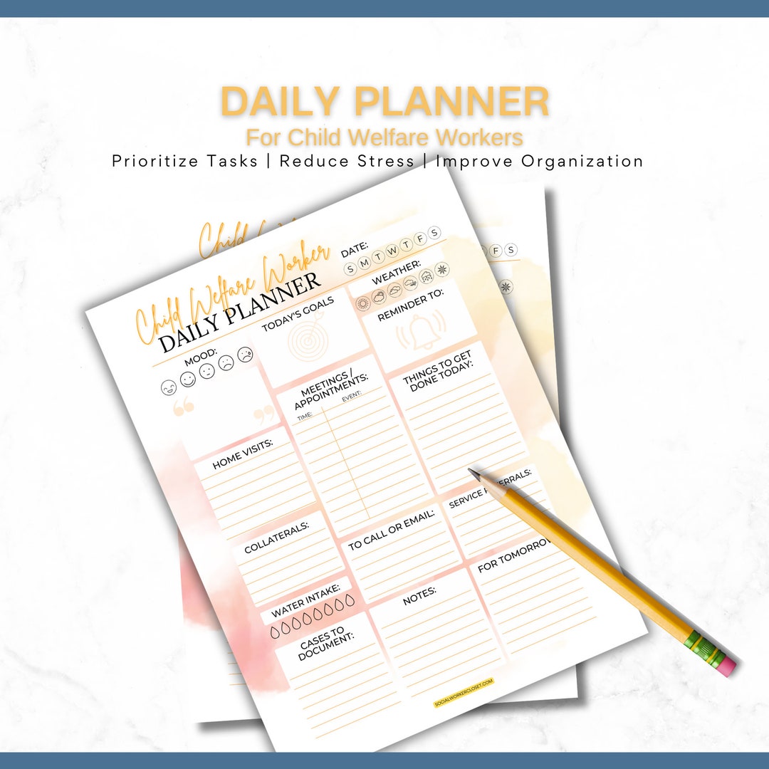 Printable Daily Planner for Child Welfare Workers Bundle Social Work ...