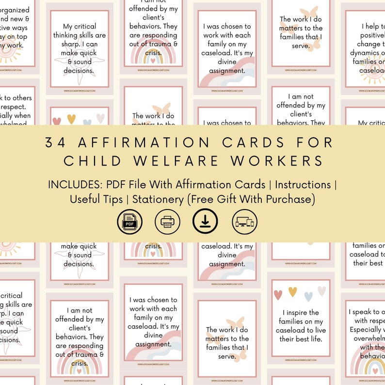 Boho Affirmation Cards for Social Workers: Daily Quotes (PDF Download ...