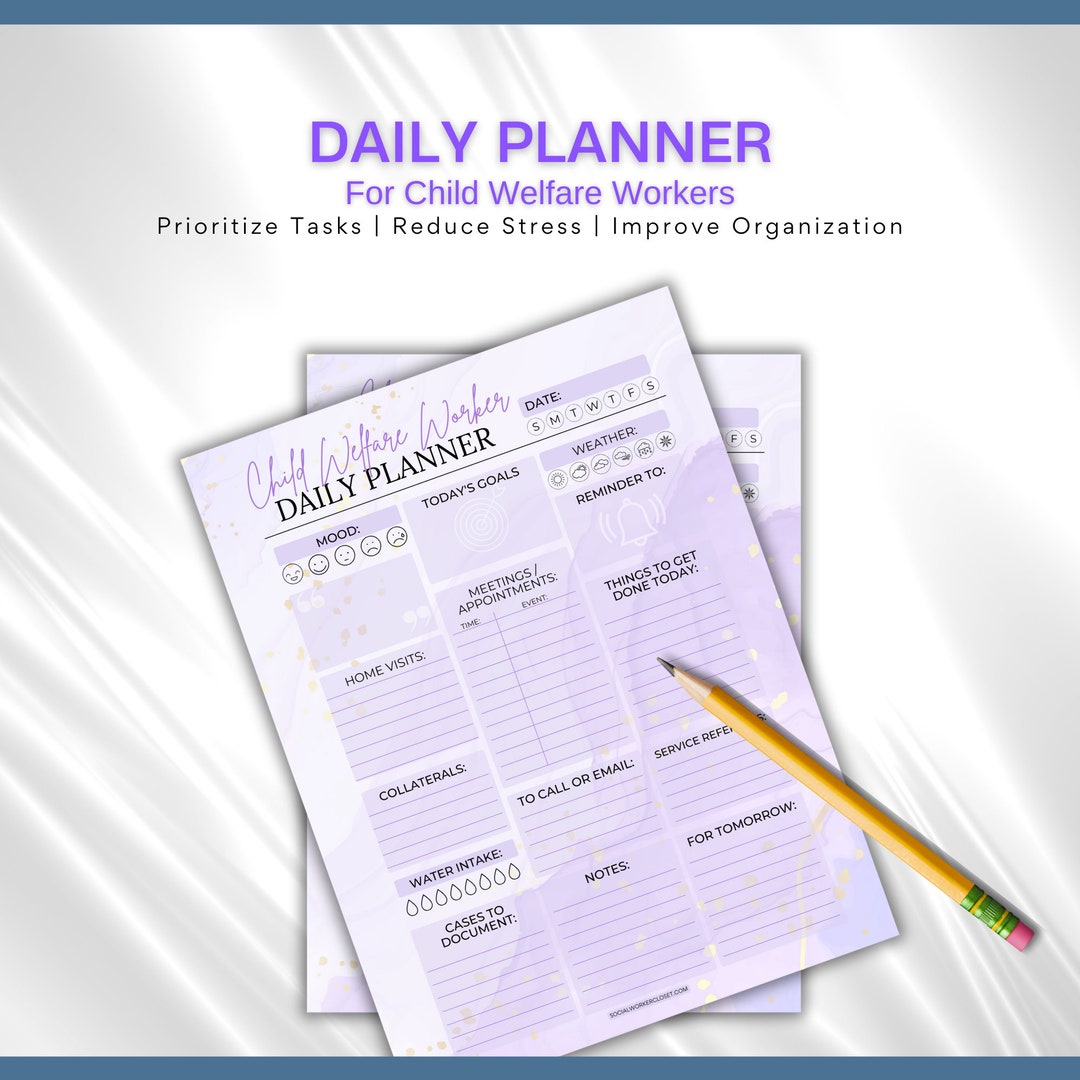 Child Welfare Worker Daily Planner - Printable & Digital - Purple Theme ...