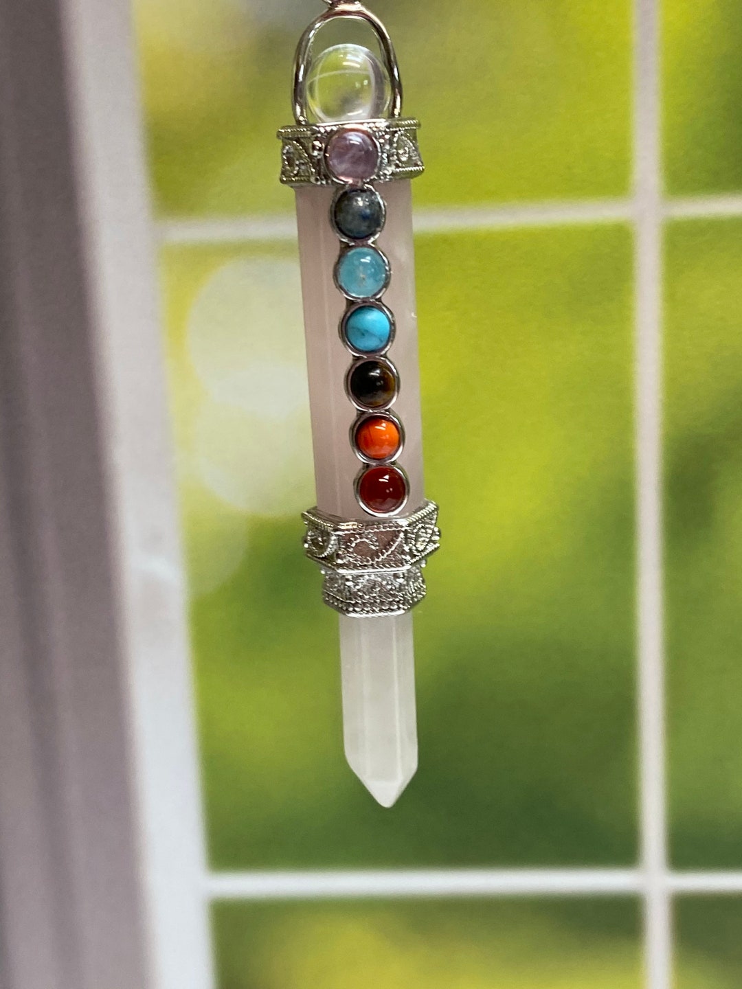 Rose Quartz Energy Healing 7 Chakra Gemstone Pendant Necklace Charm ...