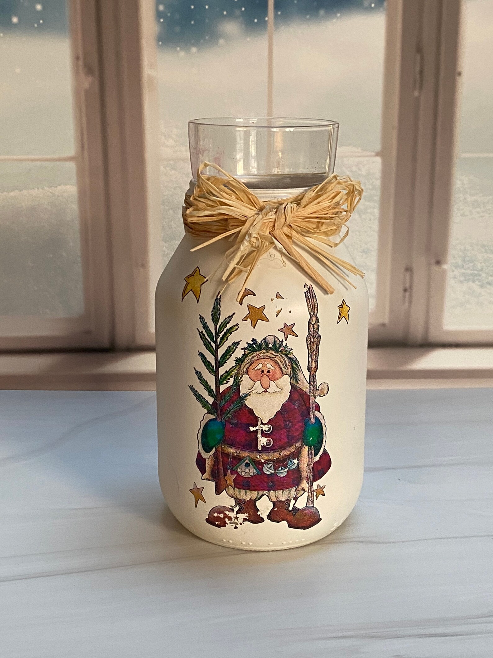 Votive Santa Glass Tea Light Handcrafted Candle Holder VTG - Etsy