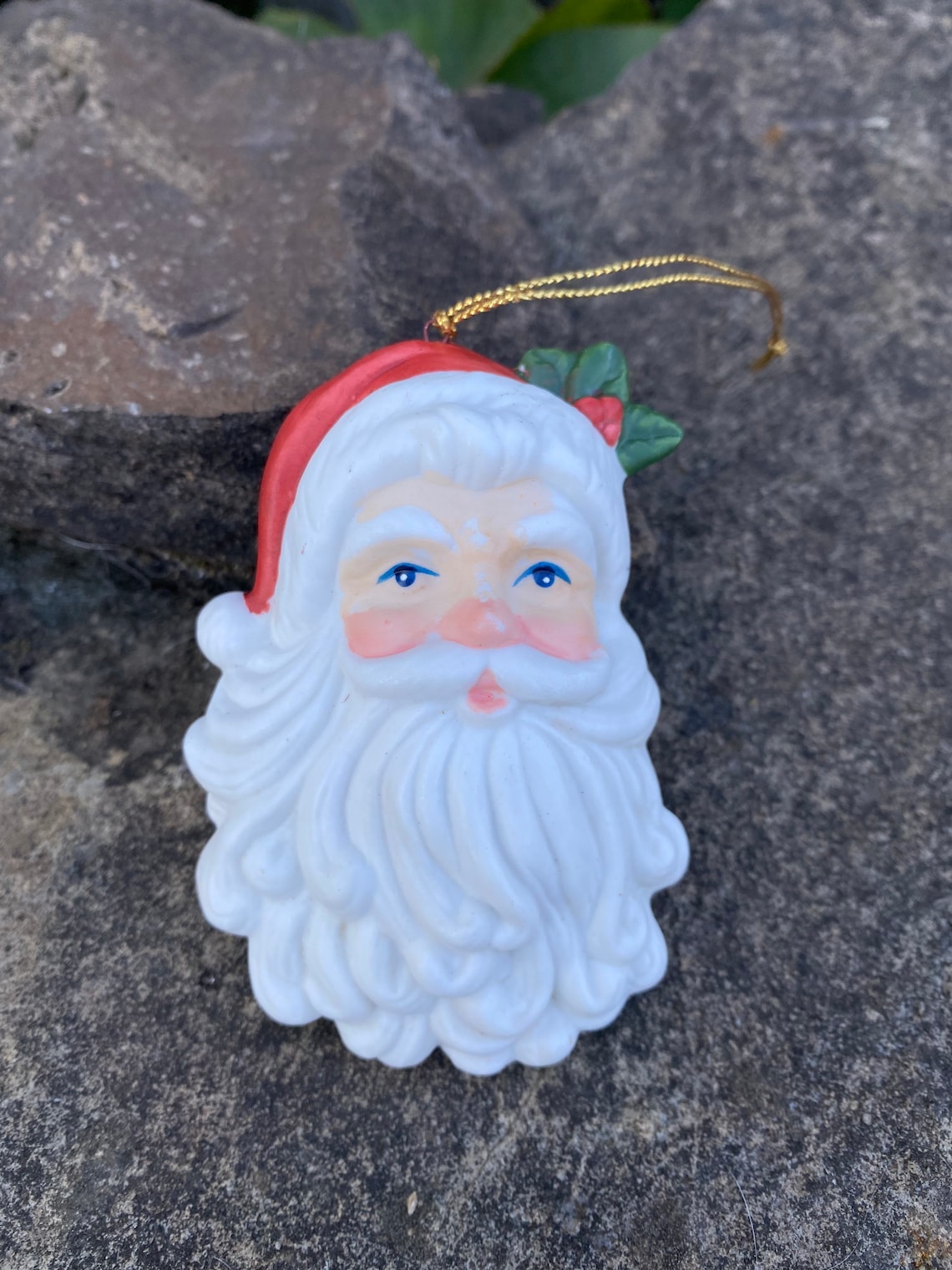 Christmas Tree Ornament Ceramic Santa Head Red Hat Vintage - Etsy