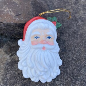 Christmas Tree Ornament Ceramic Santa Head Red Hat Vintage - Etsy