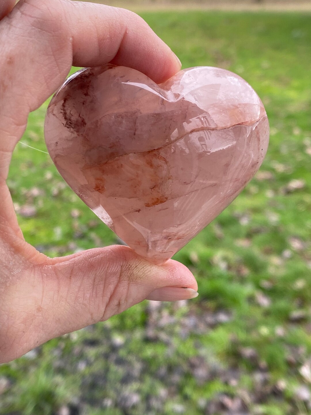 Hematoid Quartz | Fire Quartz Heart Palm Stone Healer Protection 140g ...
