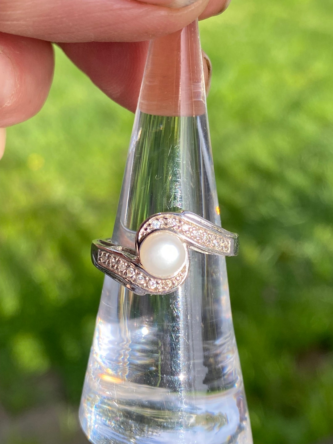 VTG Sterling Silver Pearl With CZ Accents Ring Size 6 | Nevada Silver ...