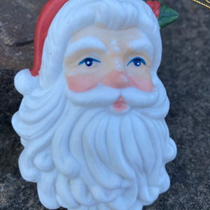 Christmas Tree Ornament Ceramic Santa Head Red Hat Vintage - Etsy