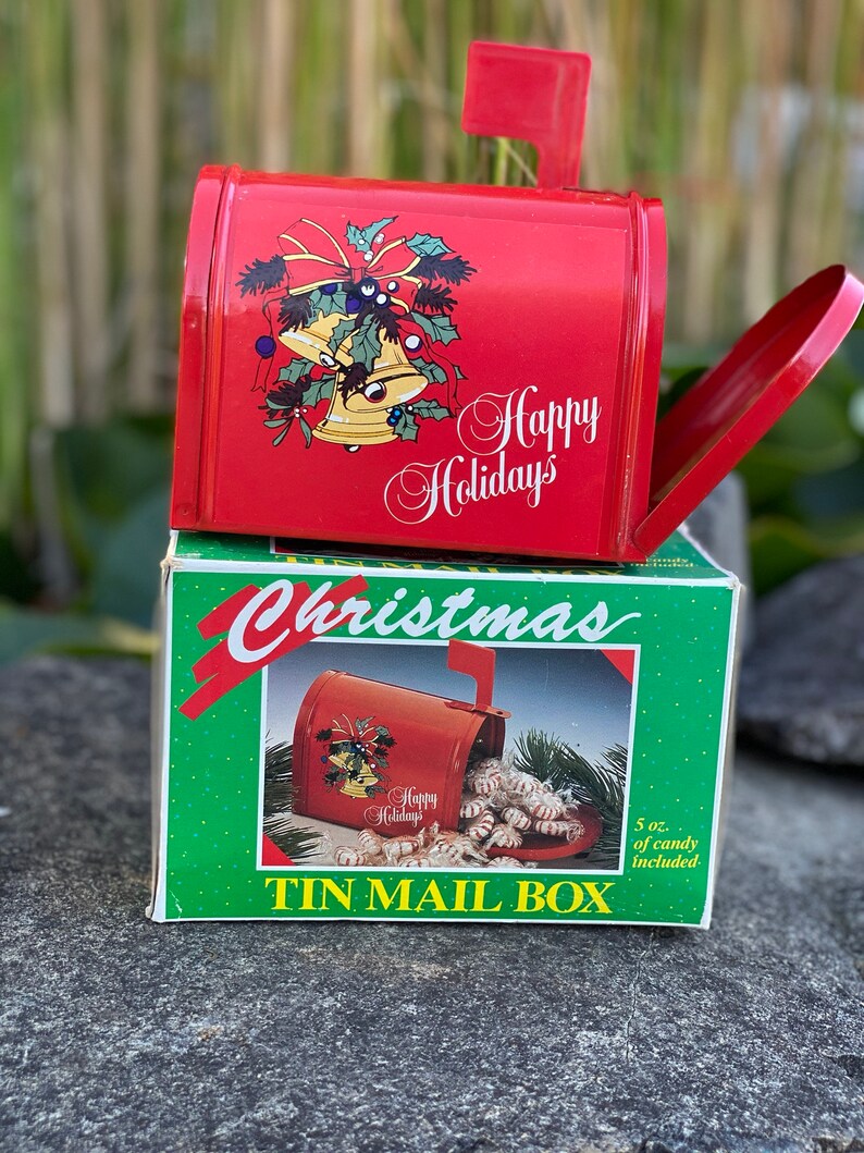 Vintage Giftco Christmas Tin Mail Box Happy Holidays - Etsy