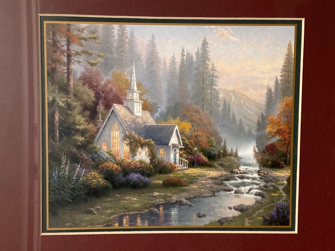 Vintage Thomas Kinkade 'the Forest Chapel' Framed Art Print - Etsy