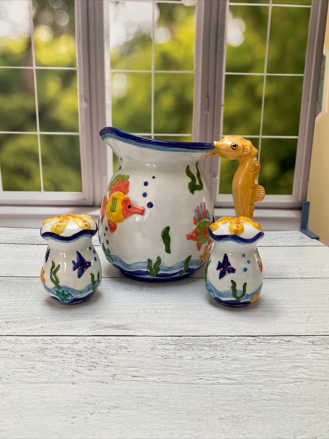 Ocean Seahorse and Fish Pitcher With Salt | Pepper Set | Beach House ...