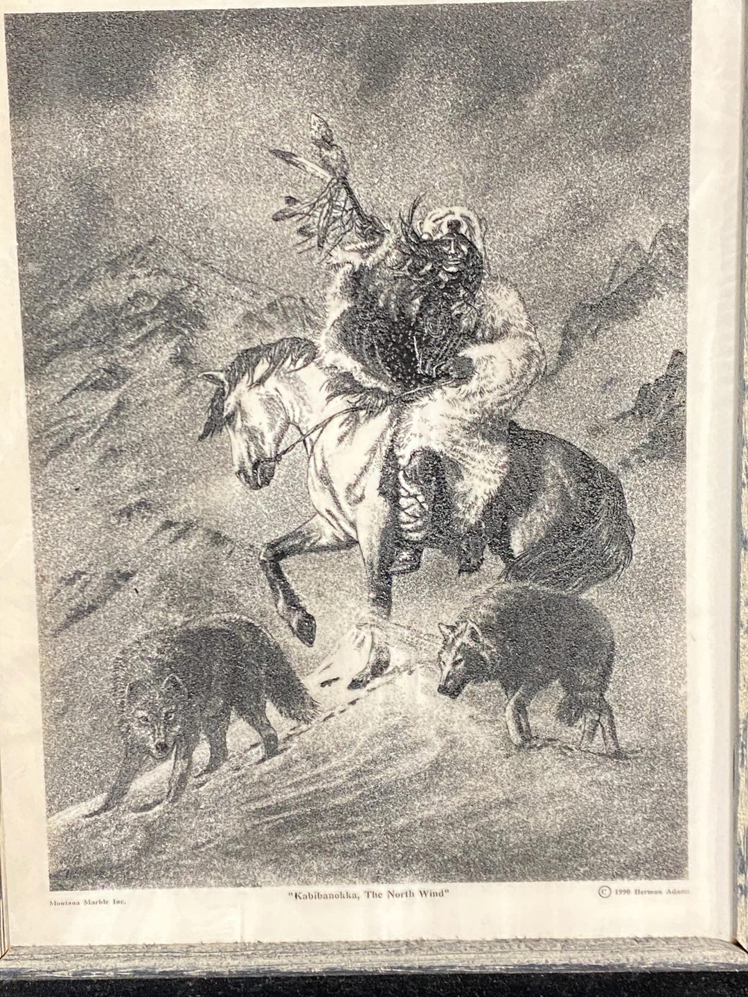 Vtg 1990 Herman Adams Montana Marble Etching Kabibanokka the North Wind ...