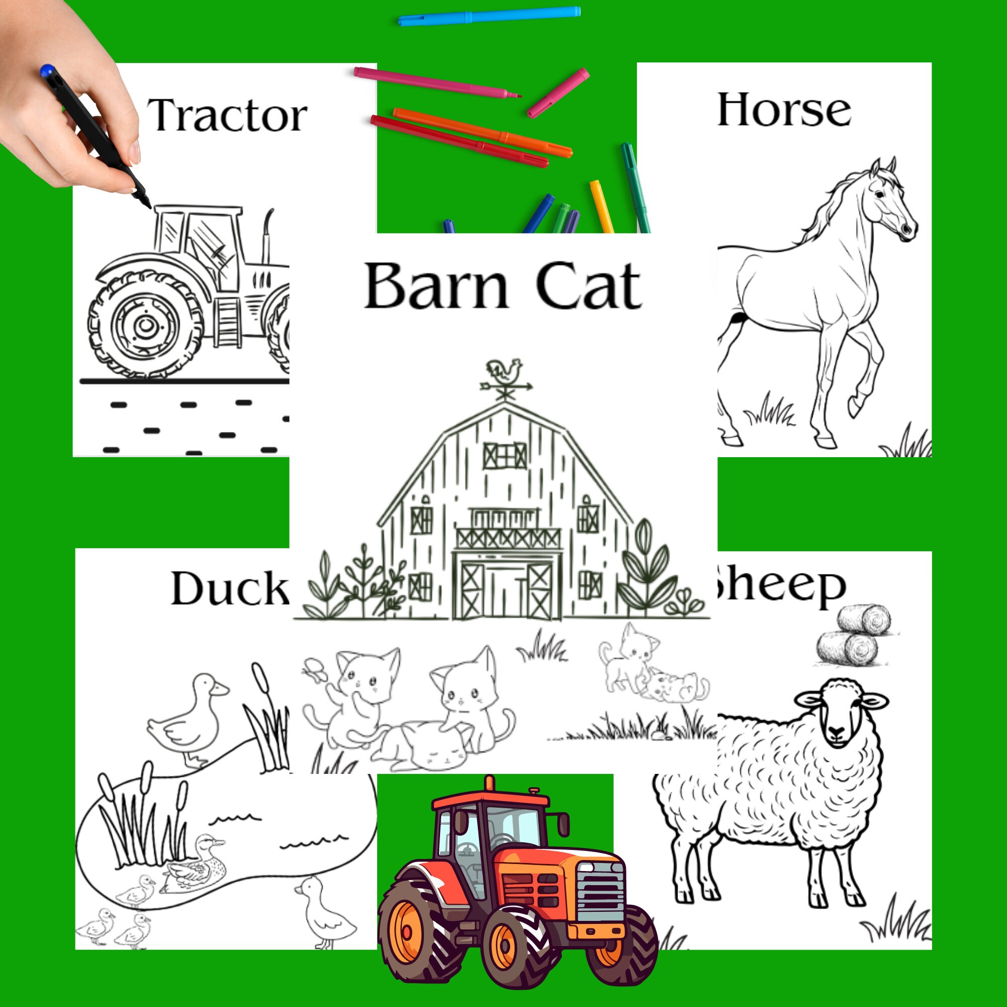 Farming Coloring Pages for Ages 3+ With Farm Animals - Etsy
