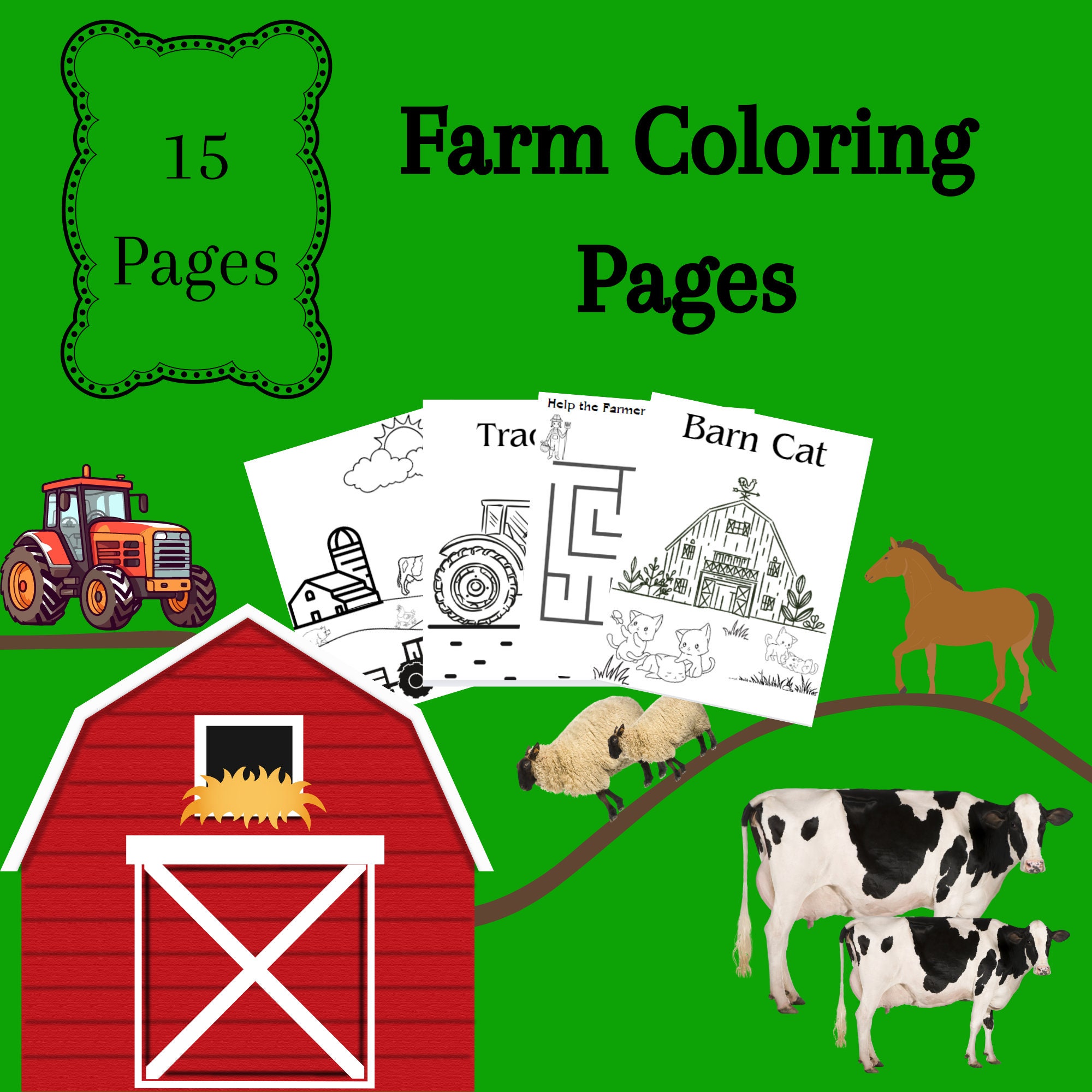 Farming Coloring Pages for Ages 3 With Farm Animals - Etsy