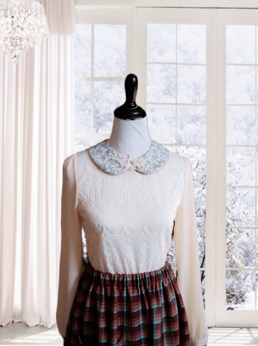 Removable Japan Paisley Print Collar With Cream Lace - Etsy