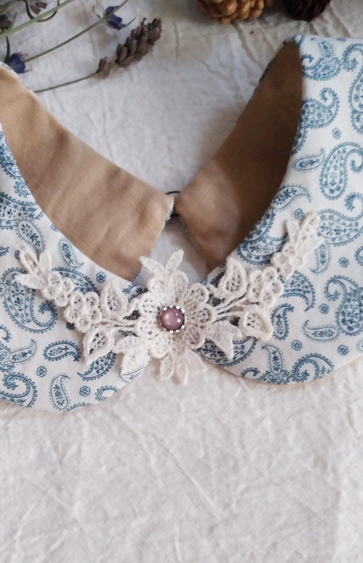 Removable Japan Paisley Print Collar With Cream Lace - Etsy