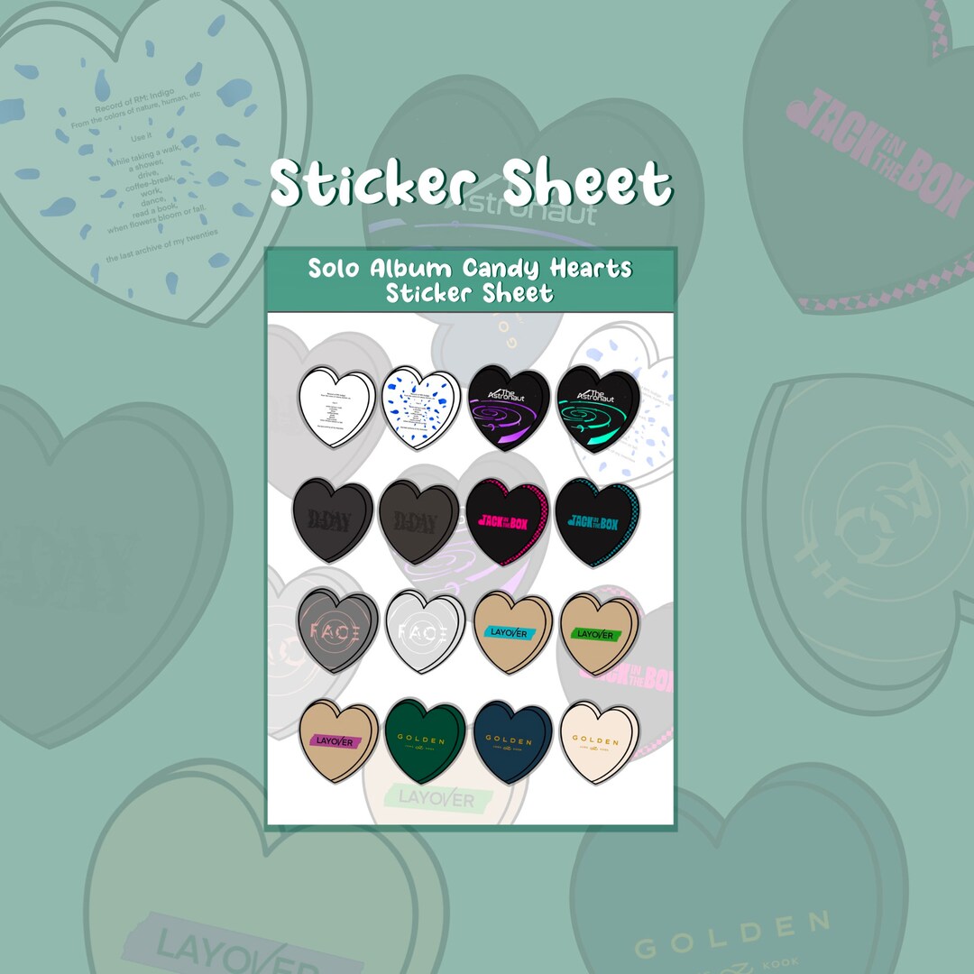 OT7 Solo Album Candy Heart Sticker Sheet preorder - Etsy