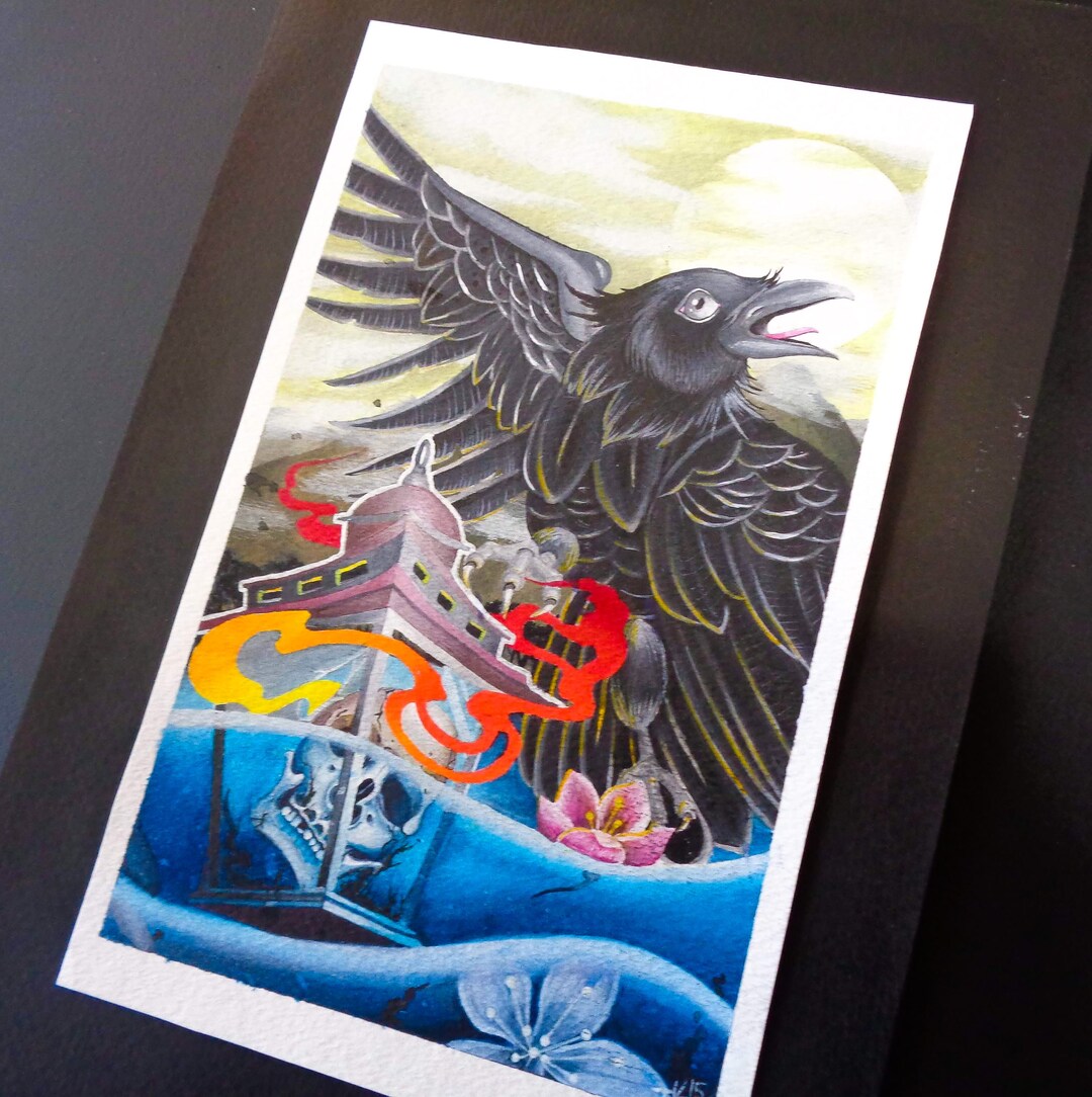Raven Skull Watercolor - Etsy