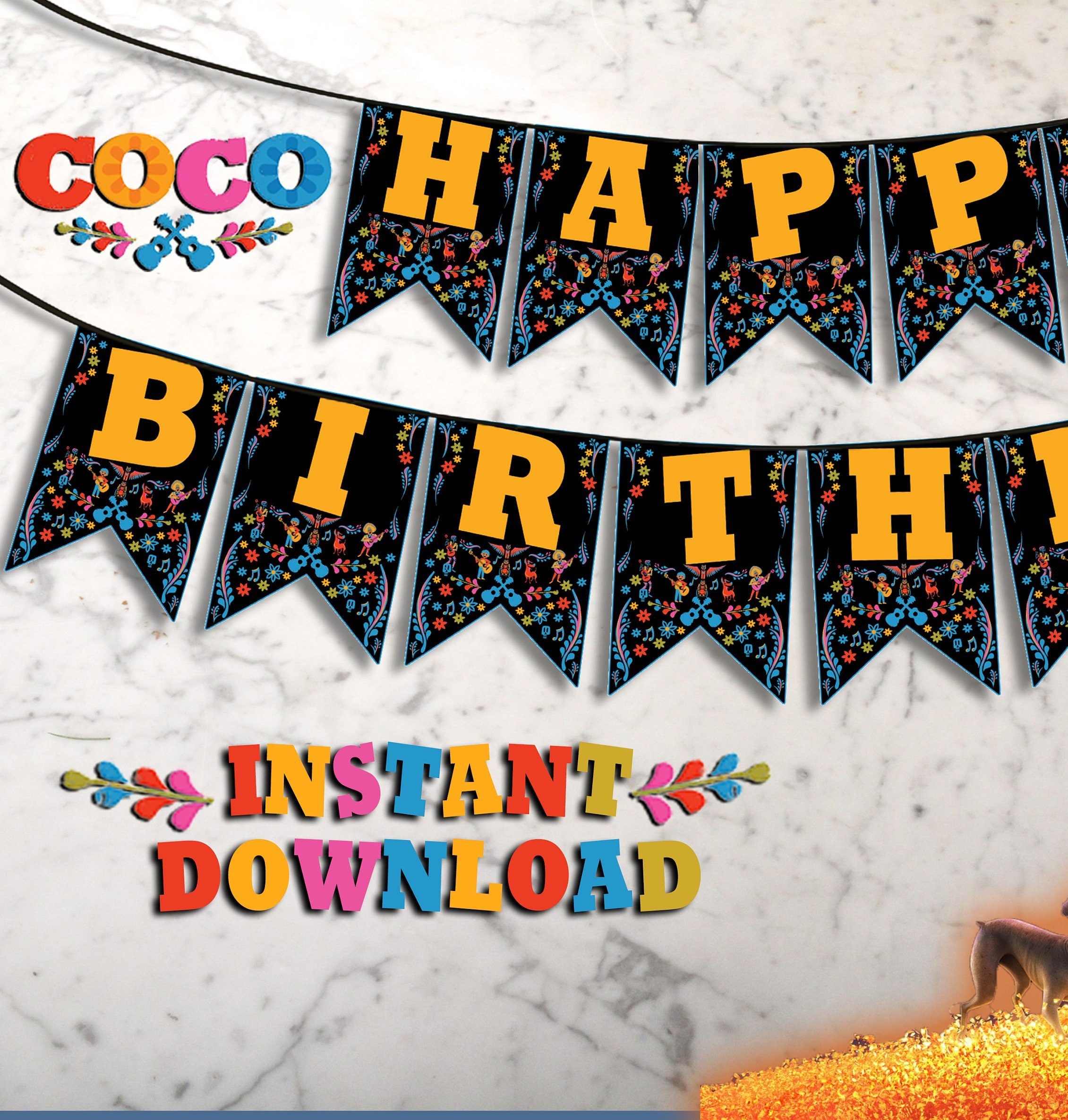 Coco Theme Party Happy Birthday Banner Instant download | Etsy
