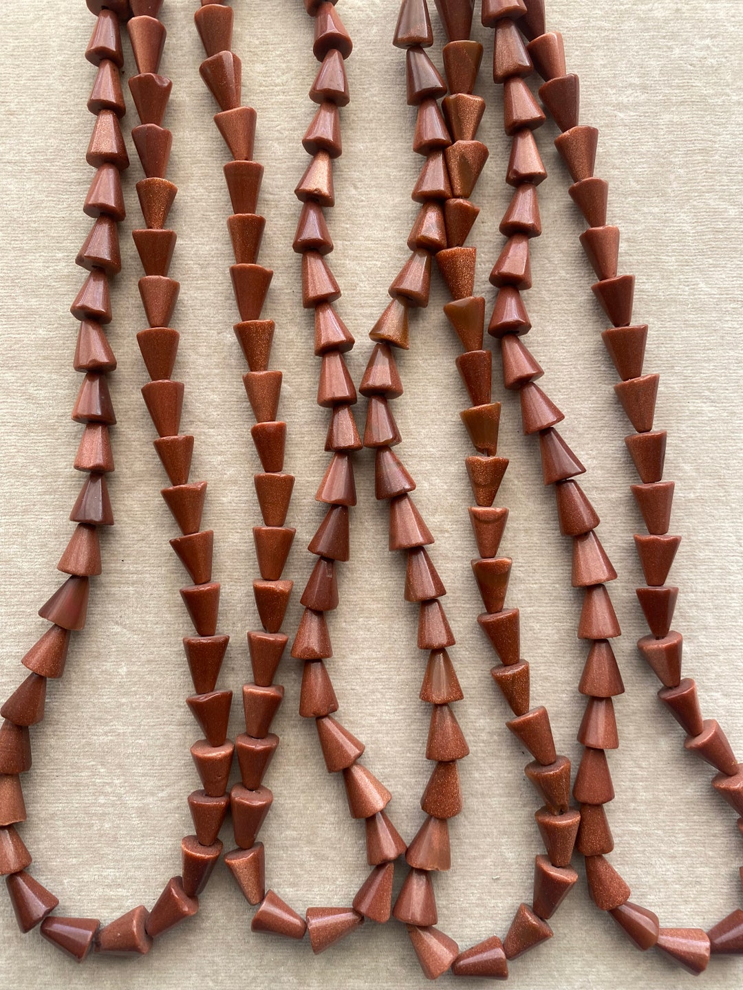 Genuine Gold Stone 8x10mm Cone Beads 15.5" Strand Gemstone Cone Shape ...
