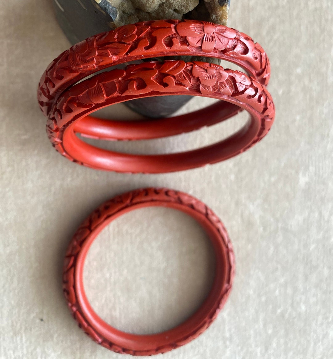 Vintage Red Etched Resin Bangle Carved Thickness 10mm Carved Round ...