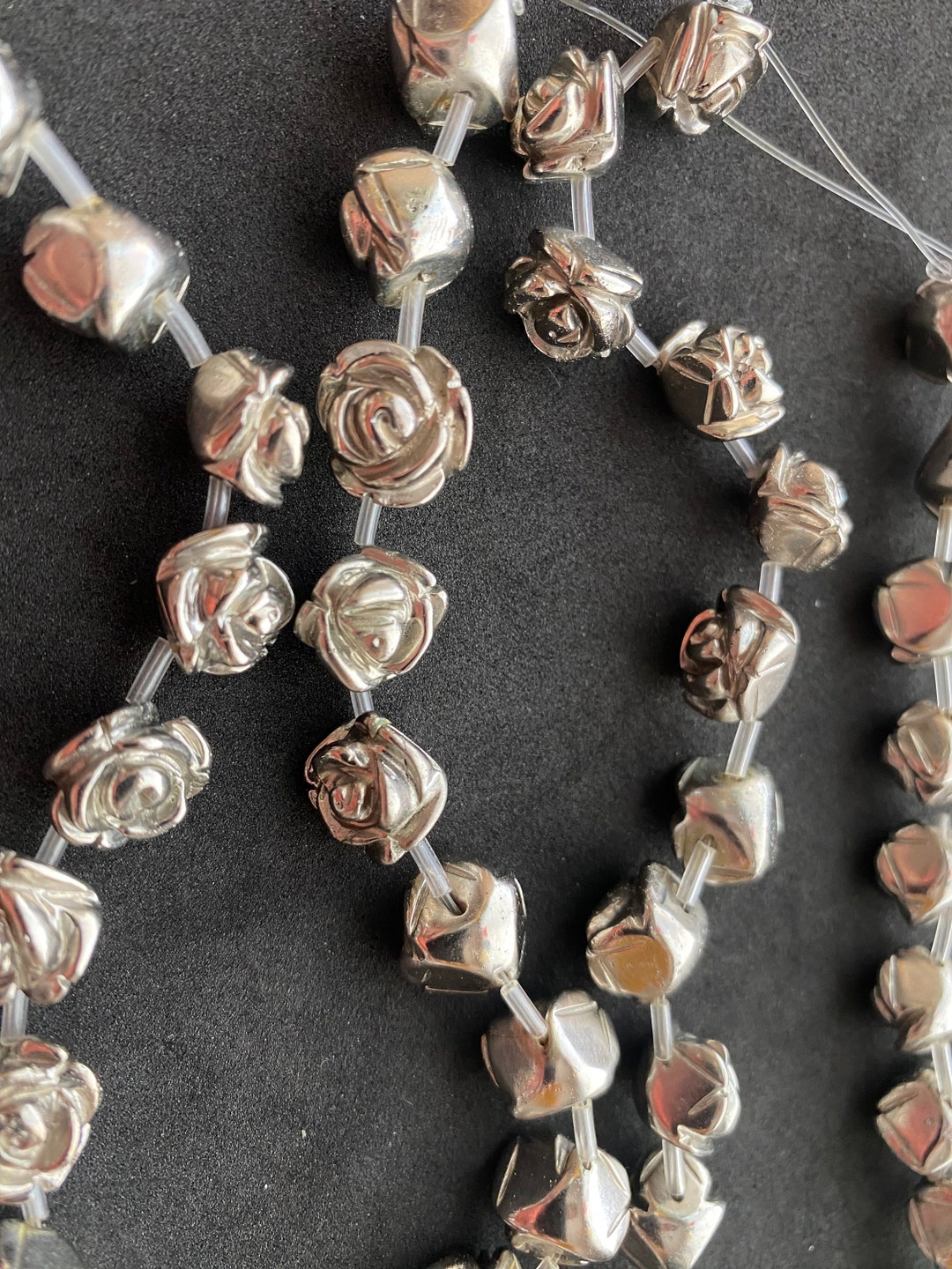 Pyrite 10mm Carved Flower Rose Shape Beads 15.5" Strand Highly Polished ...