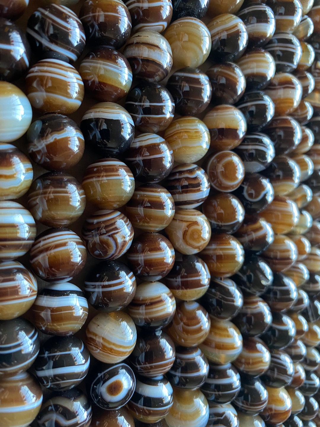 Genuine Natural Sardonyx Gemstone Beads - Banded Brown and Black Agate ...