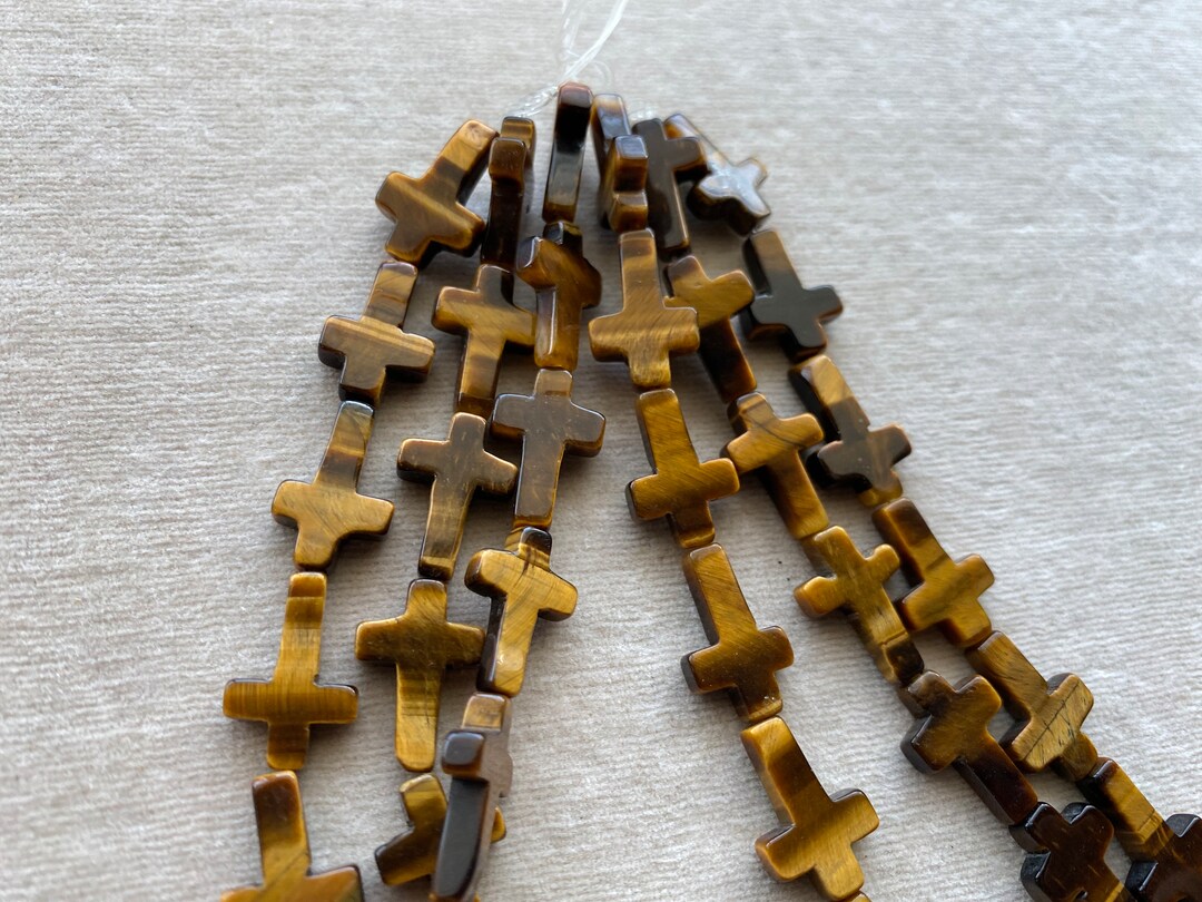 Genuine Tiger Eye Cross Beads 10x15mm Vertically Drilled Gemstone 16 ...