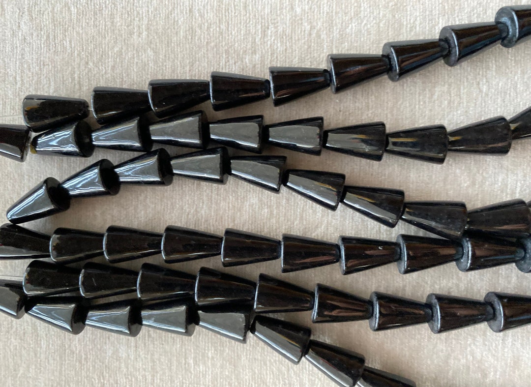 Genuine Black Stone 8x11mm Cone Beads 15.5" Strand Cone Shape Beads for ...