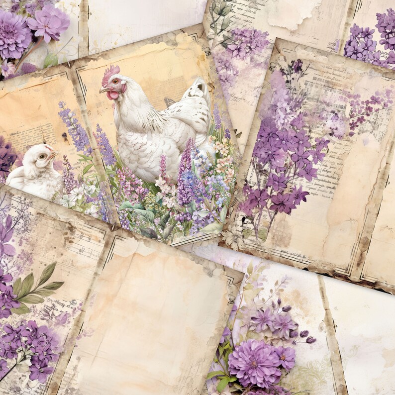 Lilac Chickens Junk Journal Paper, Farm Animals, 6 Digital Journal ...