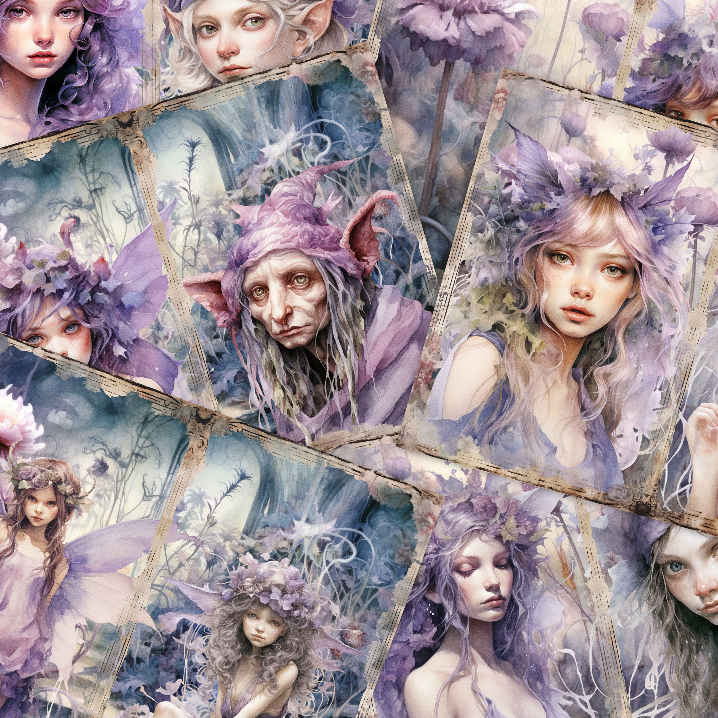 Purple Fairy Junk Journal Digital Paper, Fairies, 6 Digital Journal ...
