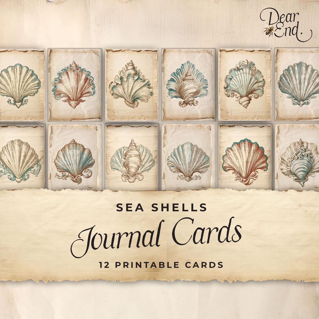 Seashells Junk Journal Ephemera Cards, 12 Cards, Ocean Coastal Extras ...