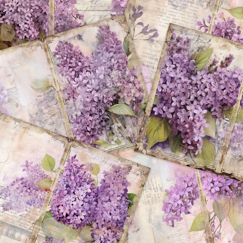 Purple Lilacs Junk Journal Digital Paper, 6 Digital Journal Pages ...