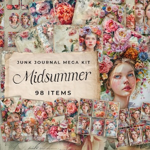 Junk Journal Kit "midsummer" - 98 Piece Floral Printable Papers, Tags ...