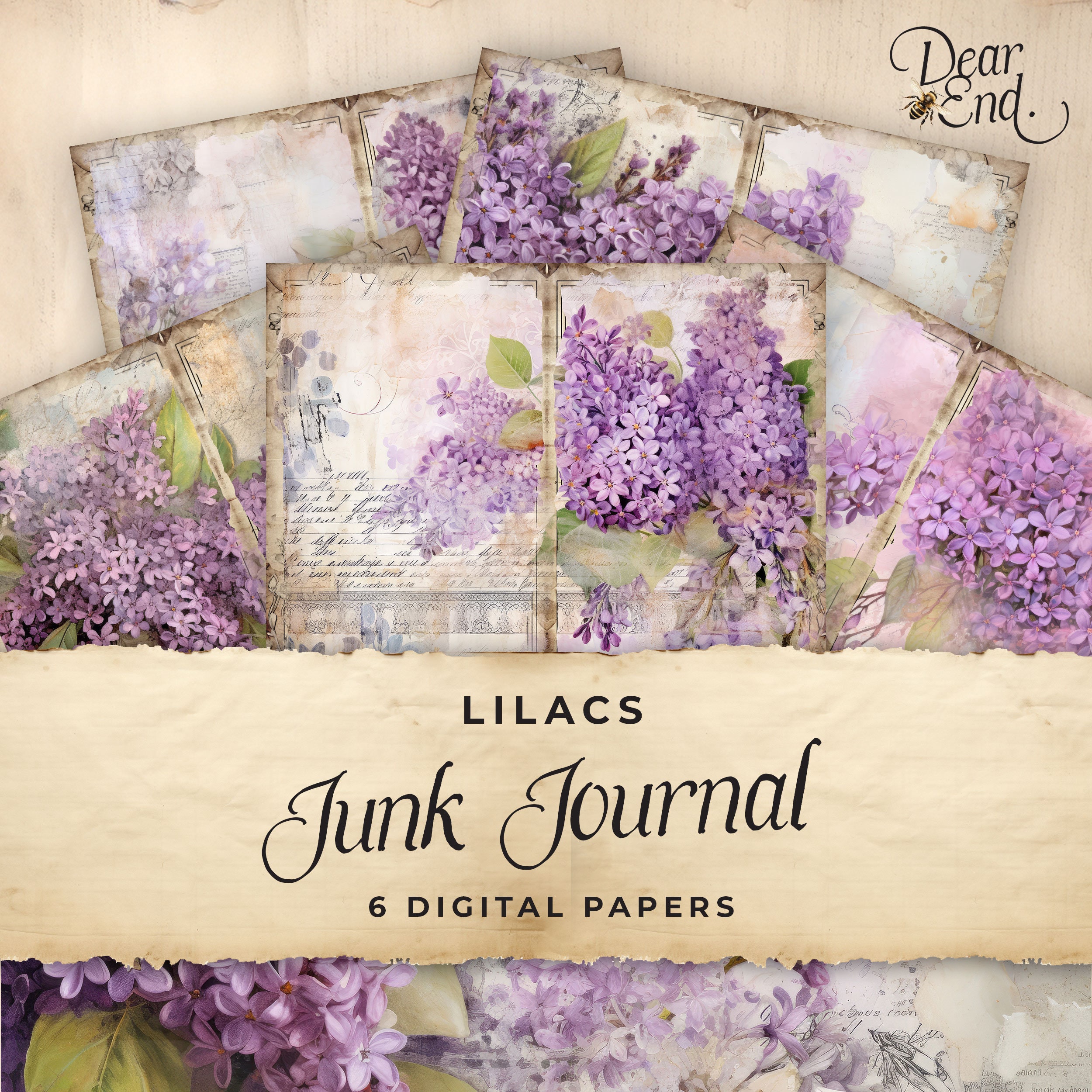 Purple Lilacs Junk Journal Digital Paper, 6 Digital Journal Pages ...