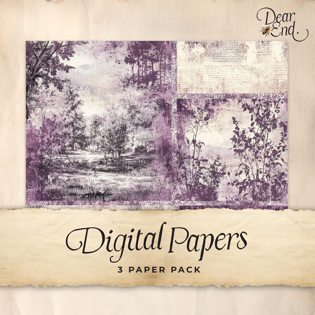 Purple Toile Junk Journal Digital Paper, 3 Digital Journal Pages ...