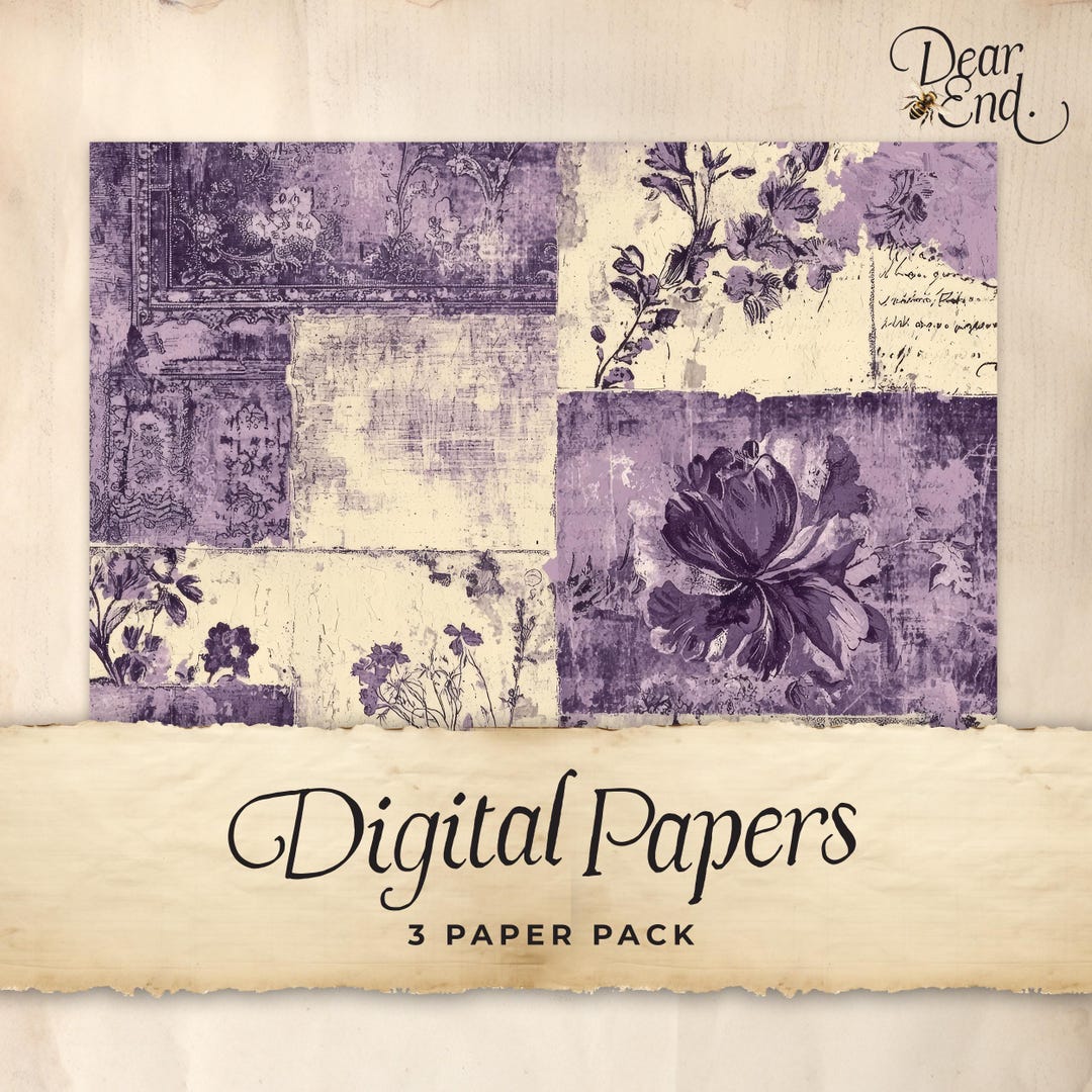 Purple Toile Junk Journal Digital Paper, 3 Digital Journal Pages ...