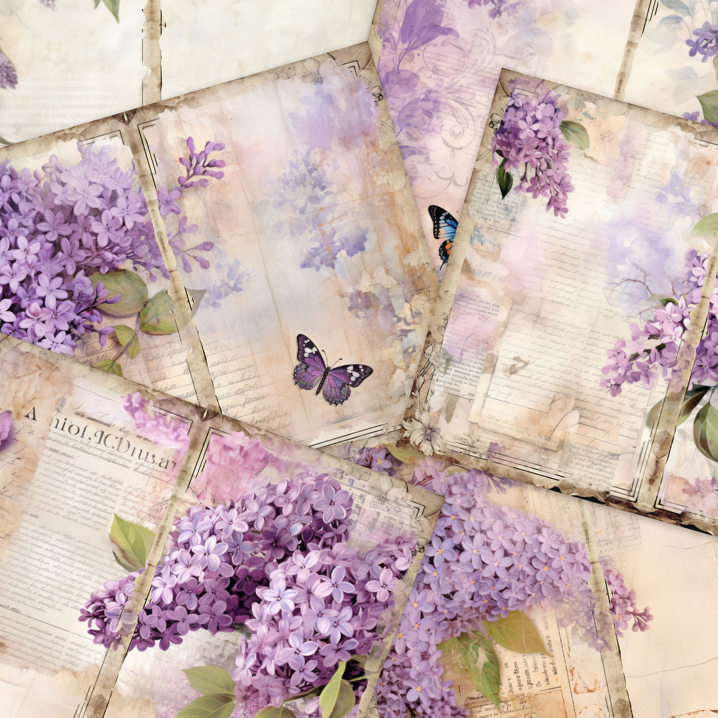 Purple Lilacs Junk Journal Digital Paper, 6 Digital Journal Pages ...