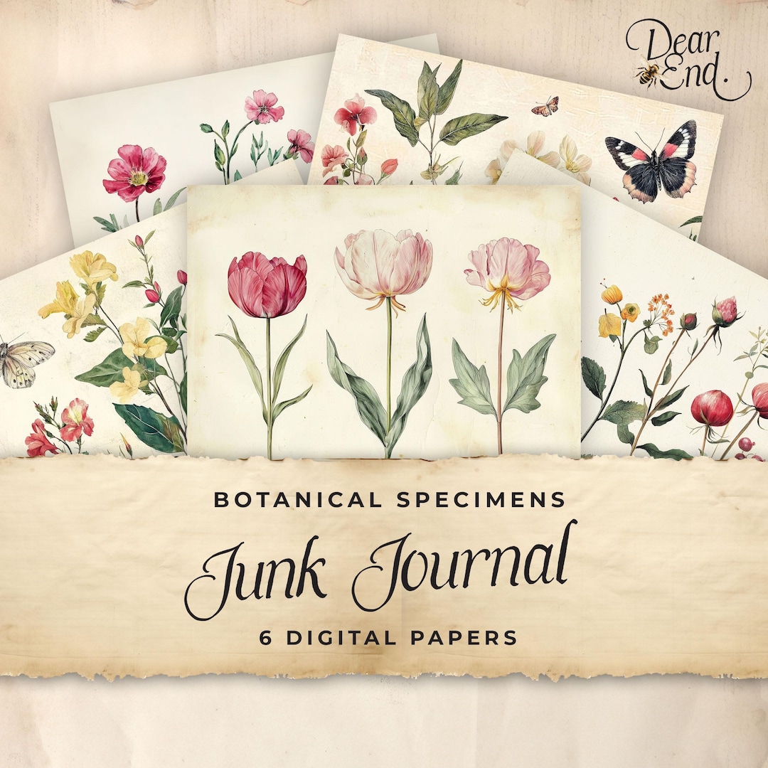 Vintage Flowers Junk Journal Digital Paper, Botanical 6 Digital Journal ...