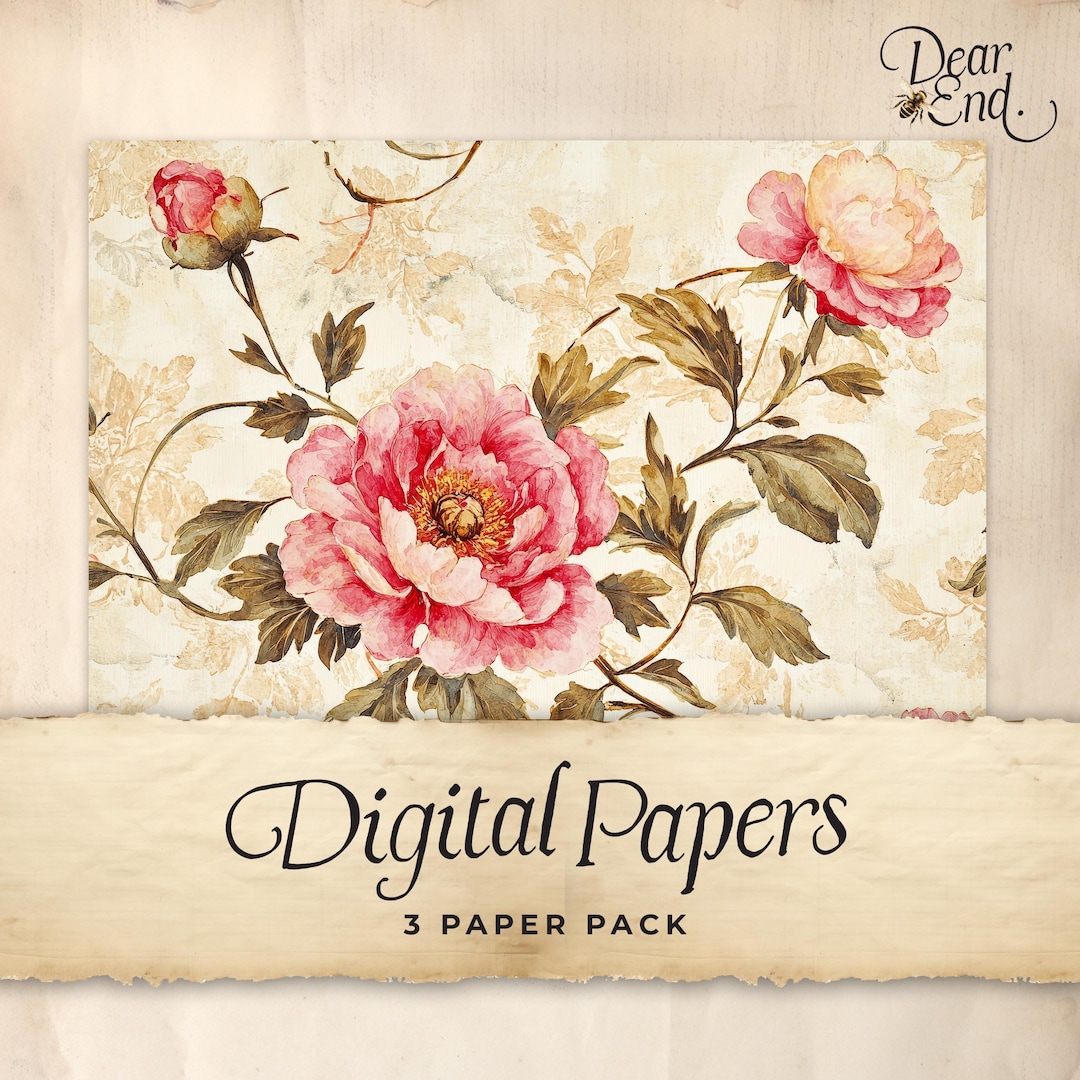 Vintage Floral Junk Journal Digital Paper, 3 Digital Journal Pages ...