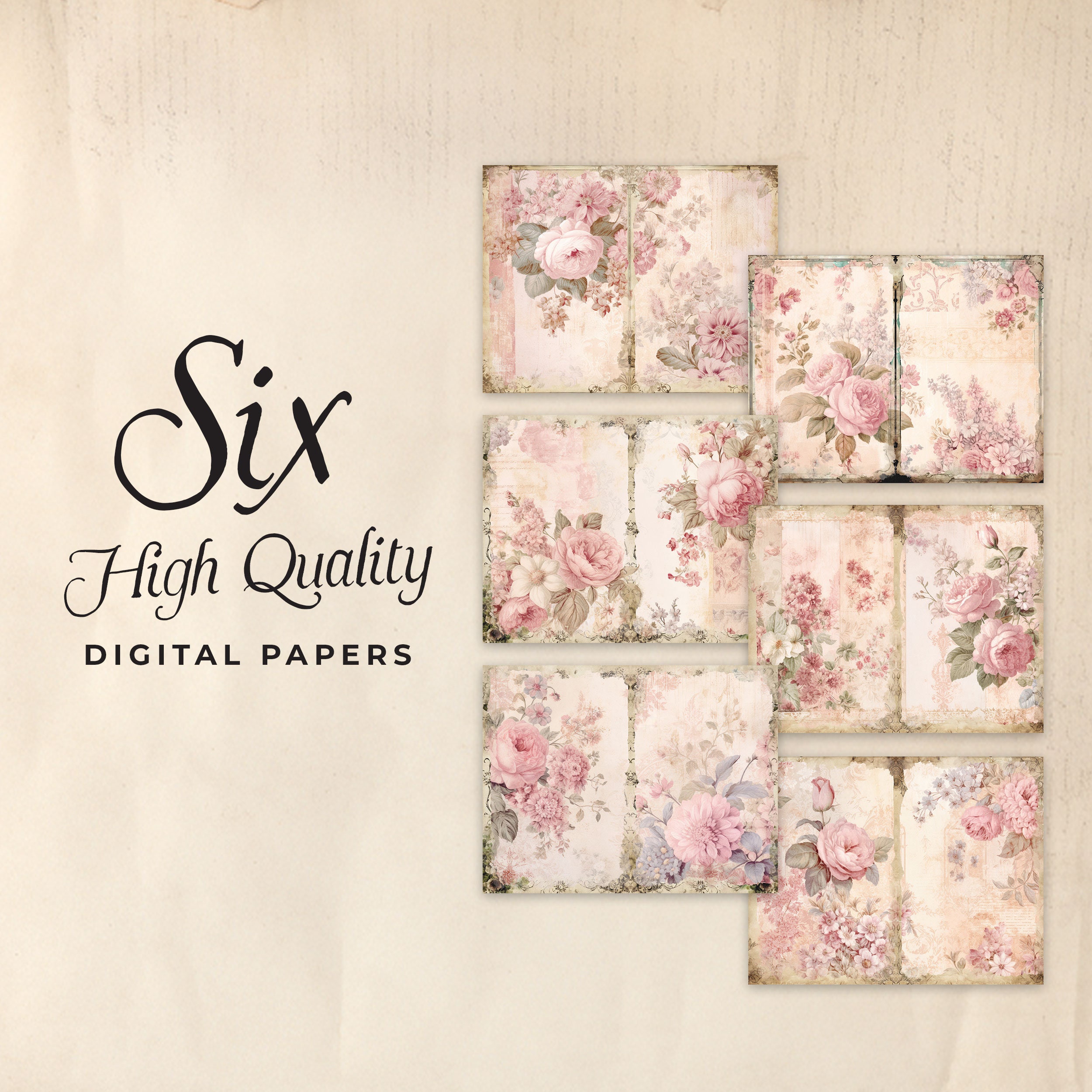 Pink Roses Junk Journal Digital Paper, Vintage Floral 6 Digital Journal ...