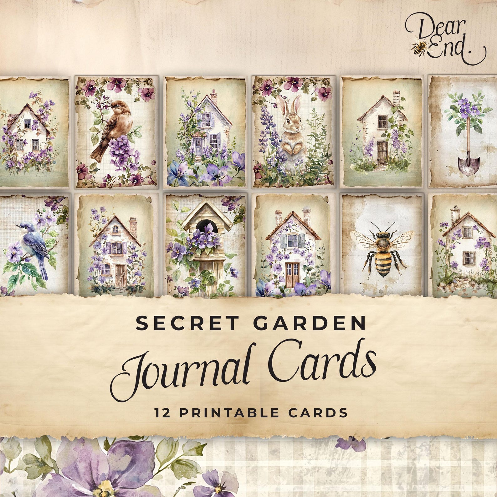 Purple Secret Garden Journal Ephemera Cards, 12 Cards, Extras Pack ...