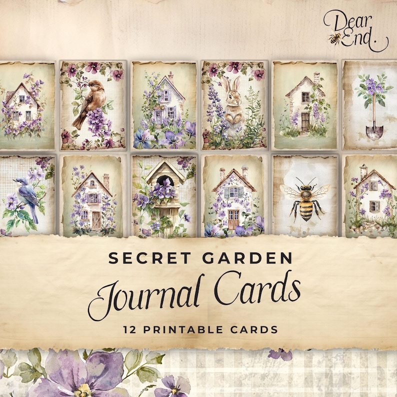 Purple Secret Garden Journal Ephemera Cards, 12 Cards, Extras Pack ...