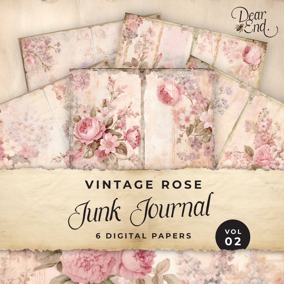 Pink Roses Junk Journal Digital Paper, Vintage Floral 6 Digital Journal ...