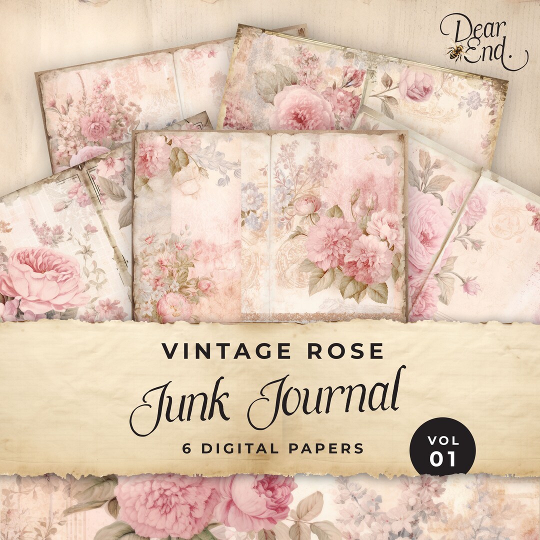 Pink Roses Junk Journal Digital Paper, Vintage Floral 6 Digital Journal ...