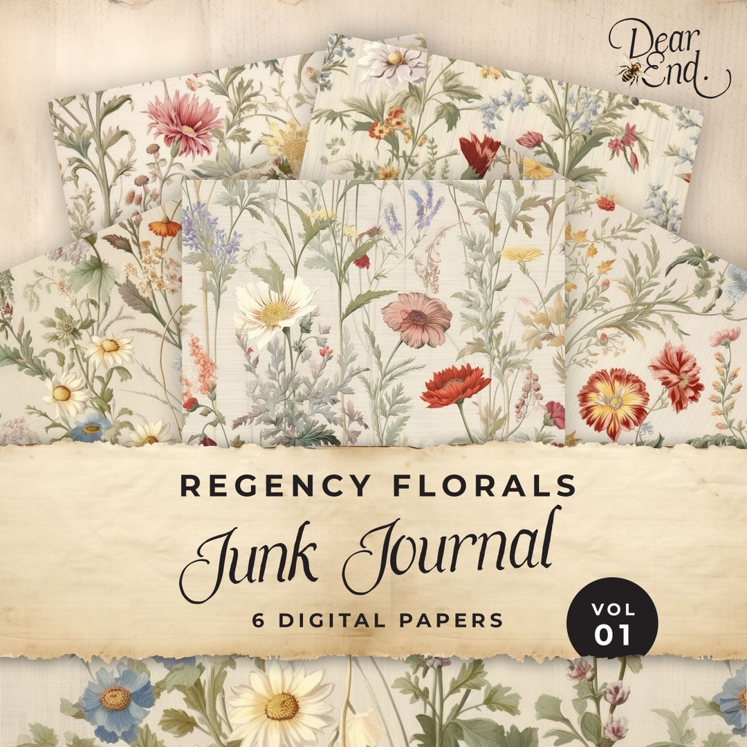 Regency Floral Junk Journal Digital Paper, Vintage 6 Digital Journal ...
