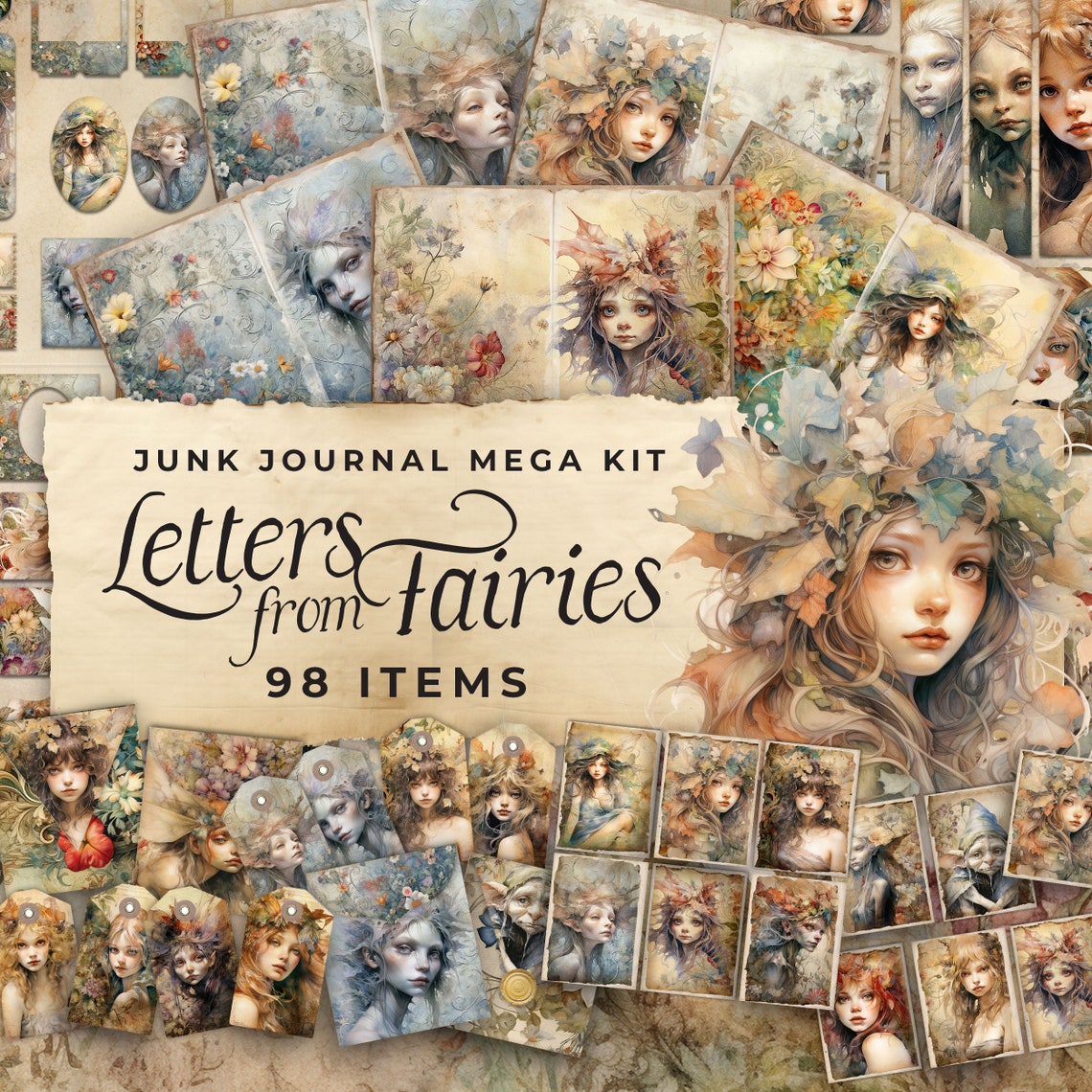 Junk Journal Kit "letters From Fairies" - 98 Piece Floral Printable ...