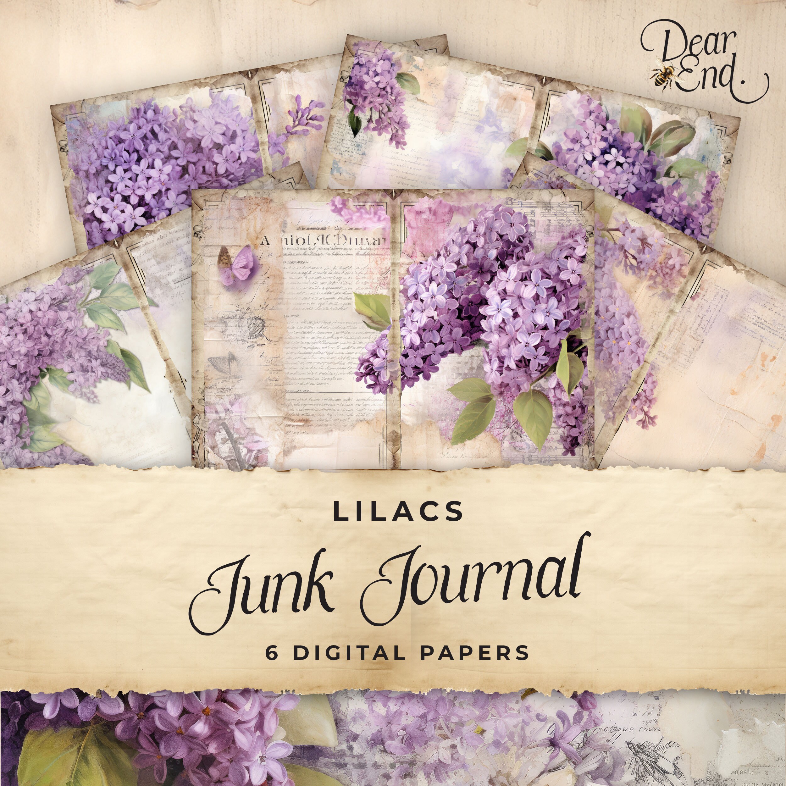 Purple Lilacs Junk Journal Digital Paper, 6 Digital Journal Pages ...