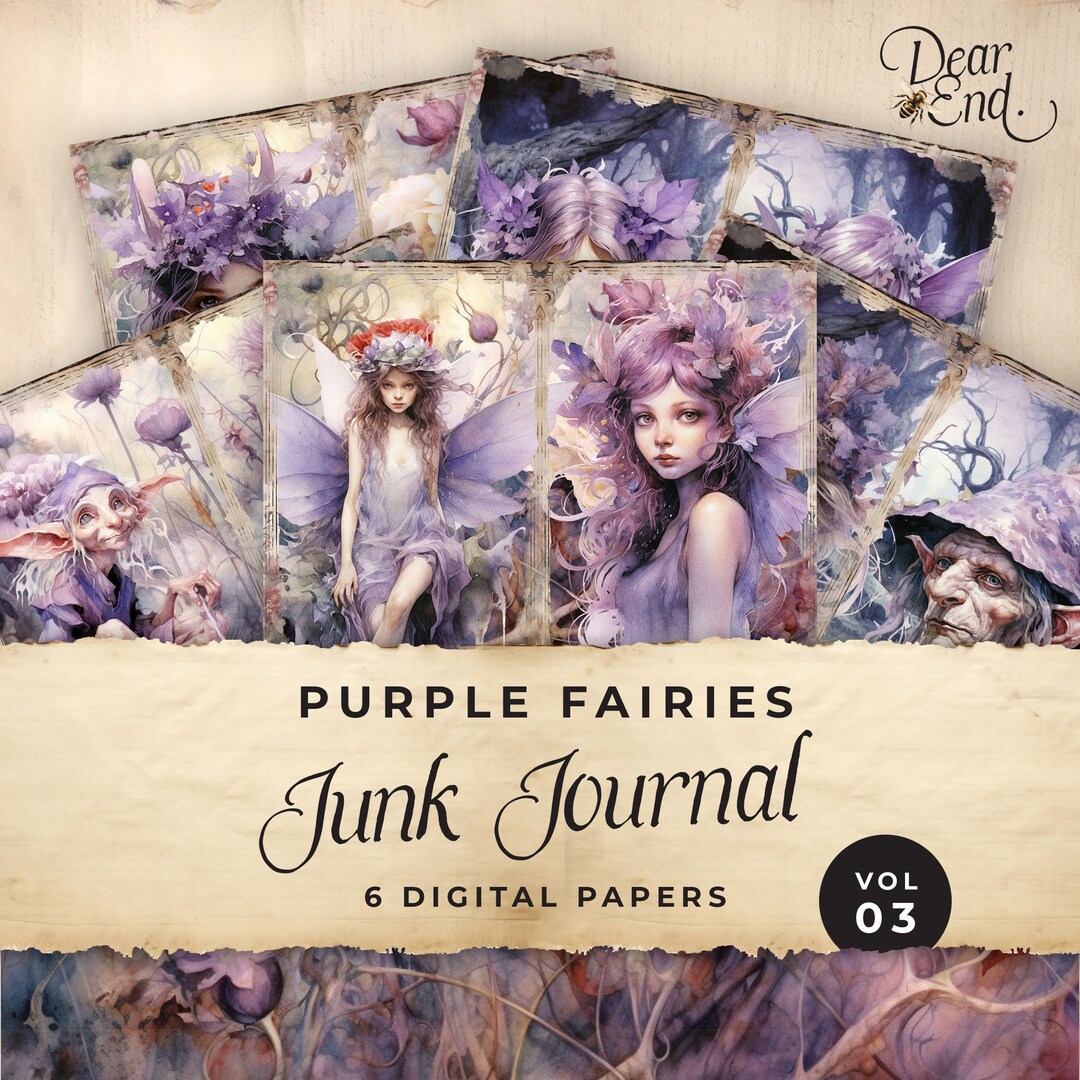 Purple Fairy Junk Journal Digital Paper, Fairies, 6 Digital Journal ...